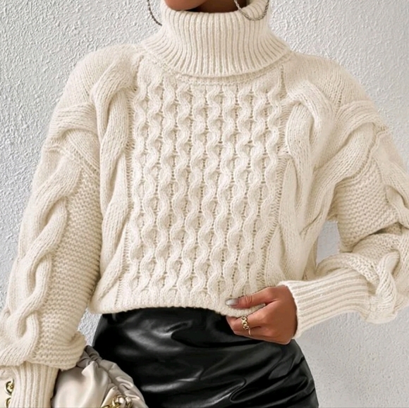 Sweaters | New Chic Chunky Cable Knit Turtleneck Sweater Top Off White Ivory Cream | Poshmark